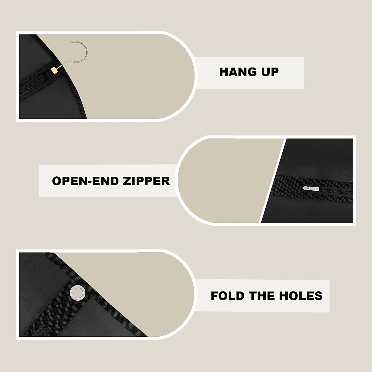 Beiskll Dress Bags for Gowns Long, 65'' Garment Bags for Hanging Clothes and Travel, Suit Bag for Storage, Clear Foldable Garment Bag (Black)