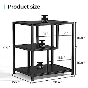 LINSY HOME End Table, 3-Tier Narrow Side Table with Storage Shelves, Industrial Beside Table, Wood Nightstand for Living Room, Bedroom, Balcony, and Office, Easy to Assembly, Black