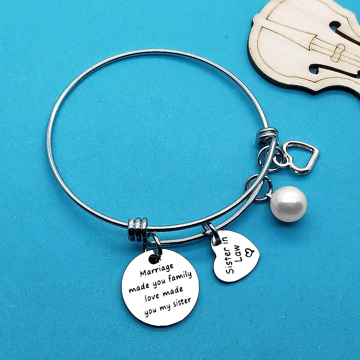 Xiahuyu for Sister in Law Bracelet Sister in Law Gift Marriage Made You Family Love Made You My Sister Bangle Bracelet Christmas Birthday Gifts Wedding Gifts for Sister in Law