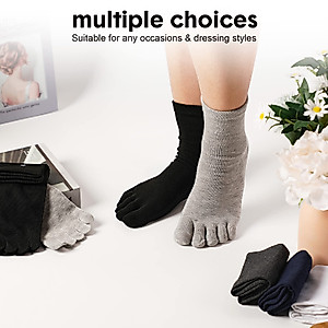 Kenning 15 Pairs Five Toe Socks Mens Polyester Cotton Crew Running Liner Athletic Finger for Winter Activities Hiking Yoga, 5 Colors, Black, Light Grey, Dark Navy Blue and White, One Size