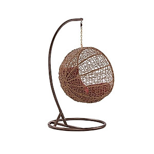 Manhattan Comfort Zolo Egg Patio Swing Chair with Removable Water-Repellent Cushion, All-Weather Metal & Wicker Rattan Hanging Lounge, for Indoor and Outdoor Use, Free-Standing Design, Red