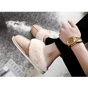 Epsion Womens Winter Warm Slipper Faux Fur Fluffy Slip-On House Slippers Suede Plush Lined/Anti-Skid Sole Indoor Outdoor