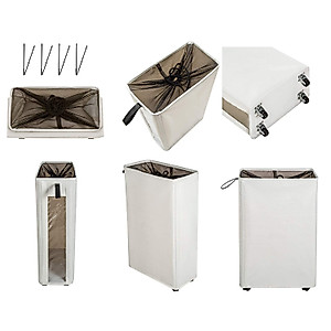 ZERO JET LAG 27 inches Slim Laundry Hamper rolling Large Tall Laundry Basket on Wheels Clear Window Visible Dirty Clothes Hamper Thin Clothes Storage Standable Corner Bin Handy 16"×8.5"×25" Beige