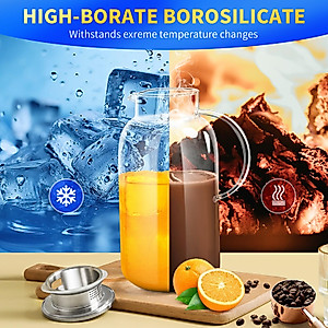 Glass Pitcher，85oz/2500ml Jug with Lid,Glass Carafe for Hot/Cold Water, Iced Tea Pitcher, Pitcher for Coffee