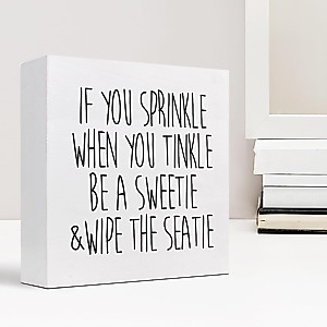 z-crange Be a Sweetie and Wipe the Seatie Funny Bathroom Wood Block Sign Desk Decor,Rustic Wooden Box Plaque Sign Desk Decor for Home Office Restroom Toilet Shelf Table Decorations