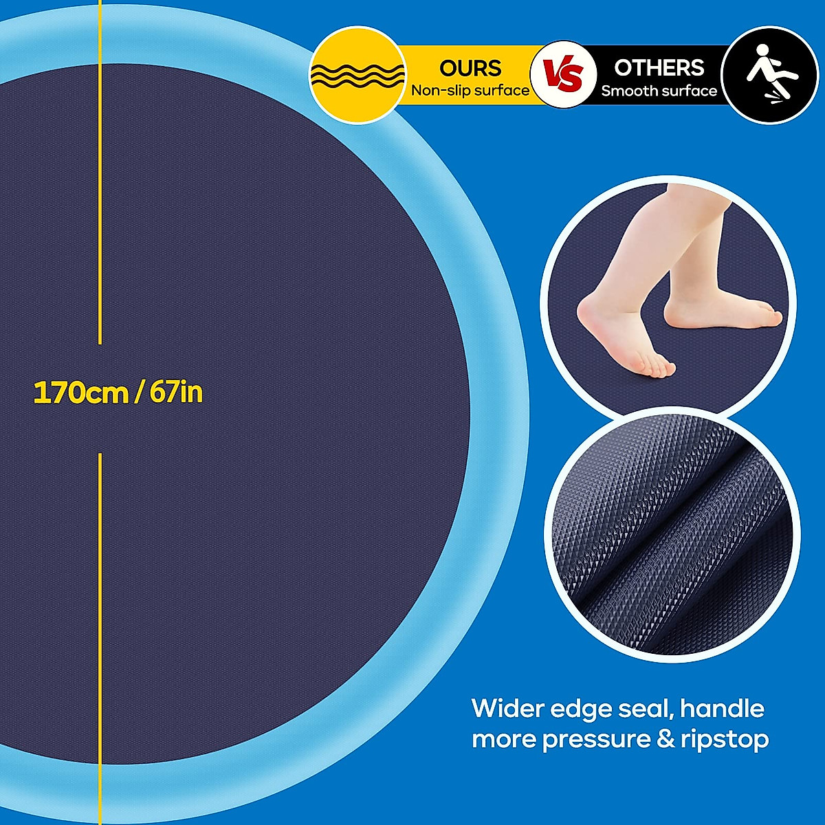 Splash Pad - Splash Pad for Dogs and Kids, Dog Splash Pad 67'', Inflatable Water Summer Pool Toys, Outdoor Play Mat for Kids & Toddlers - Navy