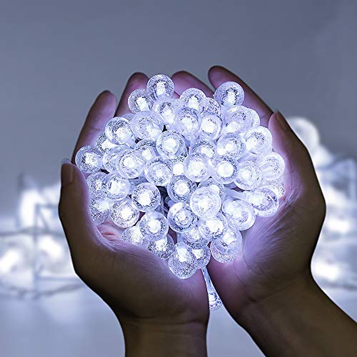 YoTelim  Globe String Lights Battery Operated ，2 Pack 26.2FT 60 LED Cool White Water Proof Crystal Ball Outdoor String Lights with Remote Control for Home, Patio,Party, Christmas, Garden Decor