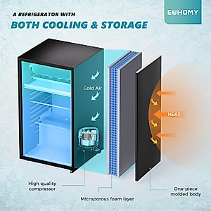 EUHOMY 3.2 Cu.Ft Mini Fridge with Freezer, Single Door Compact Refrigerator, Adjustable Thermostat, Mini Refrigerator Energy Saving, Mini fridge for Bedroom, Dorm, Office, Black