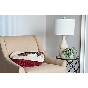 Petmate Aspen Pet Self Warming Round Bed, 19.5 Inches, Barn Red and Cream