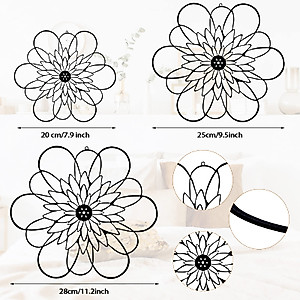 3 Pieces Metal Flower Wall Decor Rustic Galvanized Metal Flower Hanging Metal Flower Wall Art Wire Outline Wall Flowers Decor for Home Bedroom Bathroom Kitchen Garden Wall Art (1 Style)