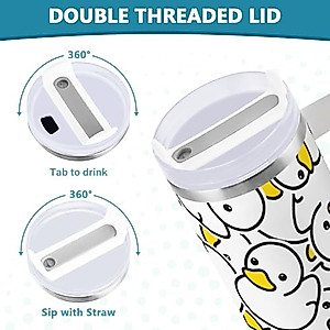 MCHIVER Cute Duck White 30 oz Tumbler with Handle and Straw Stainless Steel Vacuum Water Bottle Leak-proof Travel Coffee Mug Insulated Tumbler for Office Home Car