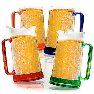Beer Mugs with Gel Freezer 16 oz, Double Walled Beer Mugs with Handles, Color Handles Set Of 4
