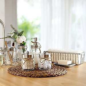 Mason Jar Bathroom Accessories Set- 6PCS - Lotion Soap Dispenser,Toothbrush Holder,2 Apothecary Jars(Qtip Holder), Soap Dish,Storage Organizer Basket - Rustic Farmhouse Decor (Brushed Nickel)