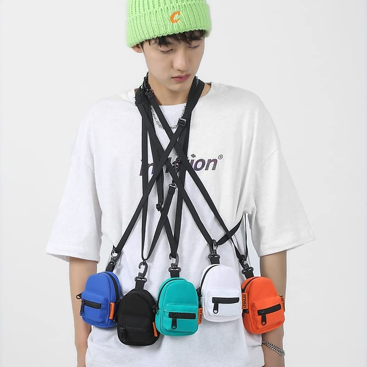 Mini Backpack(3.54"L x 1.57"W x 4.72"H) Coin Purse with Keychain, Crossbody Bag, Halter Bag, Headphone Bag (black)