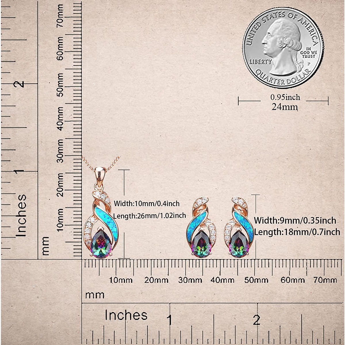 Hermosa Jewelry Sets for Women,Australian Created Opal Pendant Necklace Earrings Hypoallergenic Jewelry Mother's Day Christmas Gifts (JS2)