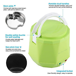 Electric Rice Cooker for Truck,24V 140W 1.6 L Electric Portable Multifunctional Rice Cooker Food Steamer for Home Truck(green)
