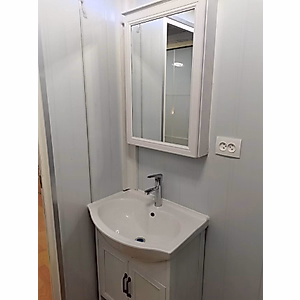 Prefabricated Modular Home with 2 Bedrooms, 1 Kitchen with Well furnished, 1 Bathroom with Exhaust Fan, 1 Living Room with Windows and Glass Doors, Sections