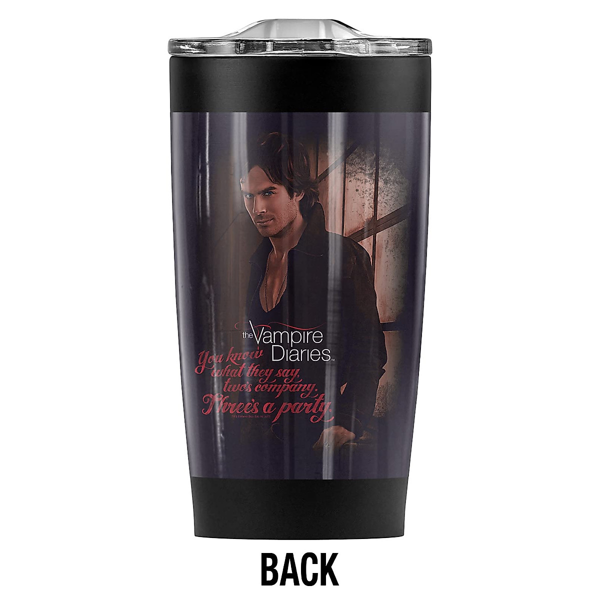 Logovision Vampire Diaries Threes A Party Stainless Steel Tumbler 20 oz Coffee Travel Mug/Cup, Vacuum Insulated & Double Wall with Leakproof Sliding Lid | Great for Hot Drinks and Cold Beverages