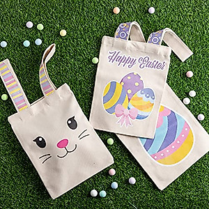 JOYIN Easter Reusable Canvas Gift Bags with Handles, 10”x 8” Large Bunny Easter Gift Treat Candy Bags Bulk Easter Basket for Kids Easter Party Favors and Easter Egg Hunt