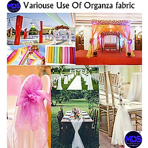 MDS Pack of 5 Yard Sheer Organza Fabric for Wedding Merry Christmas Xmas New Year Party Home Decorations, Backdrop, Curtain, Craft, Dress, DIY, Crystal Tulle Fabric 44” Wide - Red