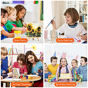 20 Pack Mini Canvases, Small Stretched Painting Canvas with Mini Easel,4x4 in Art Canvases Painting Kit with 10 Brushes & 5 Paint Tray for Kids Teenagers Acrylic Pouring Oil Water Color Gift……