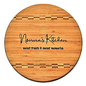 Nonna Gift - Bamboo Butcher Block Inlay Engraved Cutting Board - Nonna’s Kitchen Sweet Treats & Sweet Memories - Design Decor Birthday Mothers Day Christmas Best Grandma Ever GK Grand (11.75 Round)