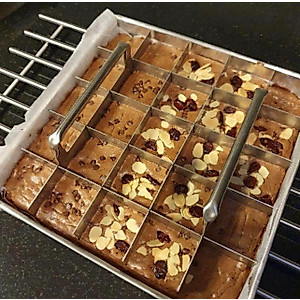 Brownie Cutter With Pan Stainless 100% 6,7,8,9,10,11,12 Inch Heavy duty Baking Tray with Slicer Ensures Perfect Crispy Edges Bakeware Tray (10x10" 25 Pcs., Cutter)