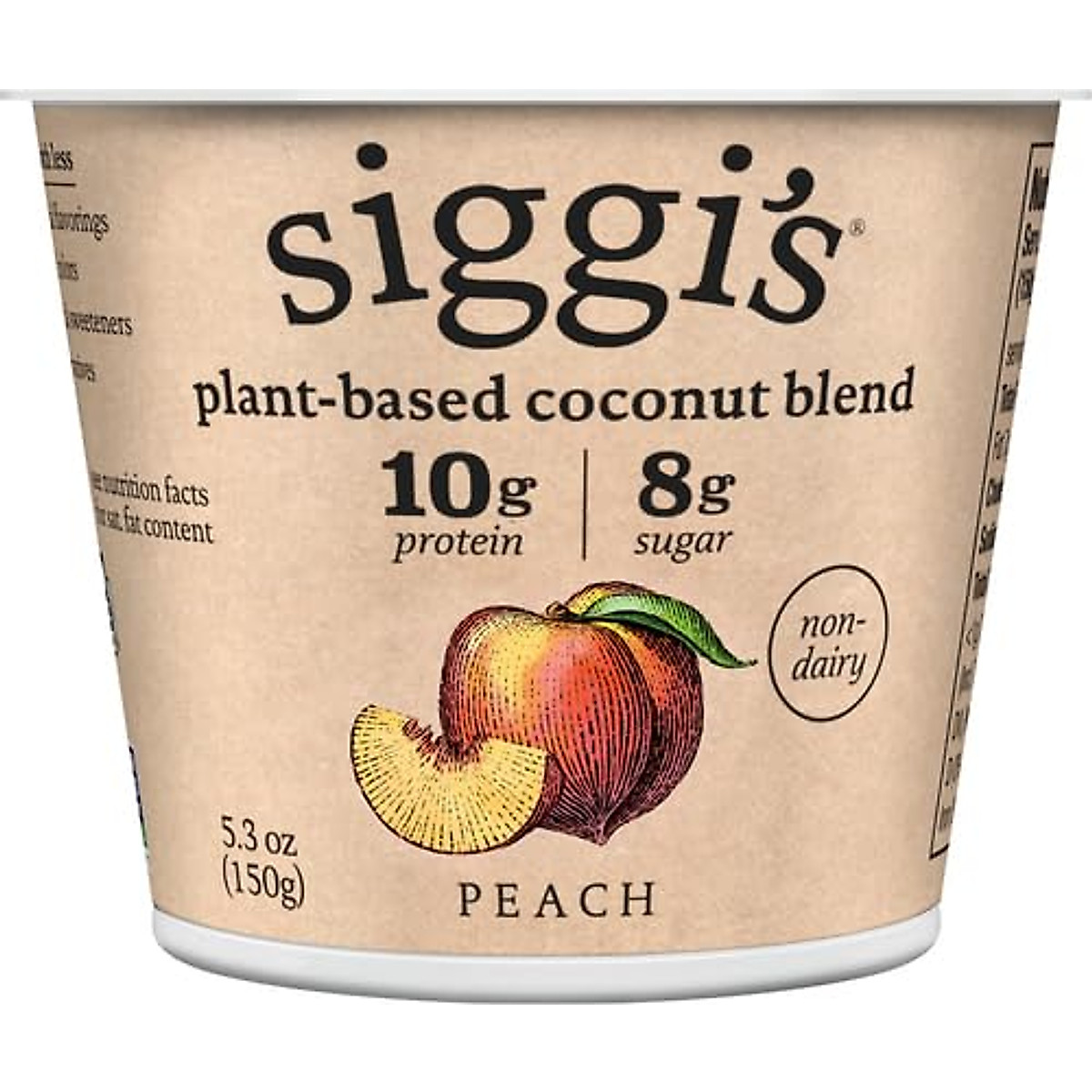 siggi's® Plant-Based Coconut Blend, Peach, 5.3 oz. Cup – Single Serving Dairy Free Snack, More Protein Than Sugar