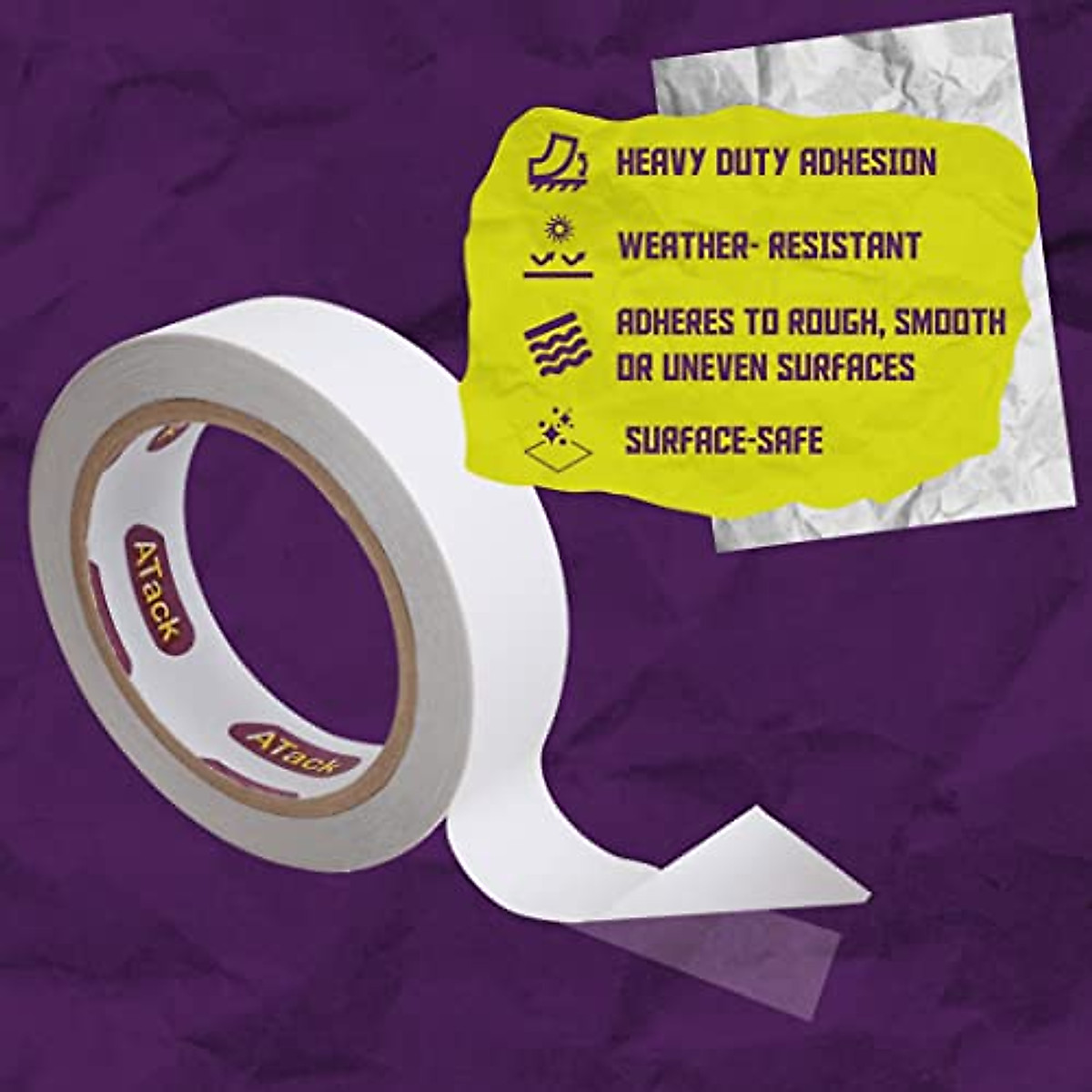 ATack Extra Sticky Clear Double-Sided Tape, Removable, 2-Inch x 20-Yards - Wall Safe Heavy-Duty Double Sides Self Sticky Wall Fabric Tape for Wood Templates, Furniture, Leather, Curtains and Craft