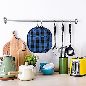 GROBRO7 5Pcs Pot Holder with Pockets Cotton Black and Blue Plaid Oval Potholder Machine Washable Oven Mitt Heat Resistant Hot Pad Multipurpose Potholders for Kitchen Baking Cooking Grilling 10 x 8 in