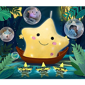 DearSun 13''Creative Twinkle Star Colorful Night Light Plush Pillows Light up Night Stuffed Toys Perfect for Birthday Christmas Holiday Valentines (Yellow)