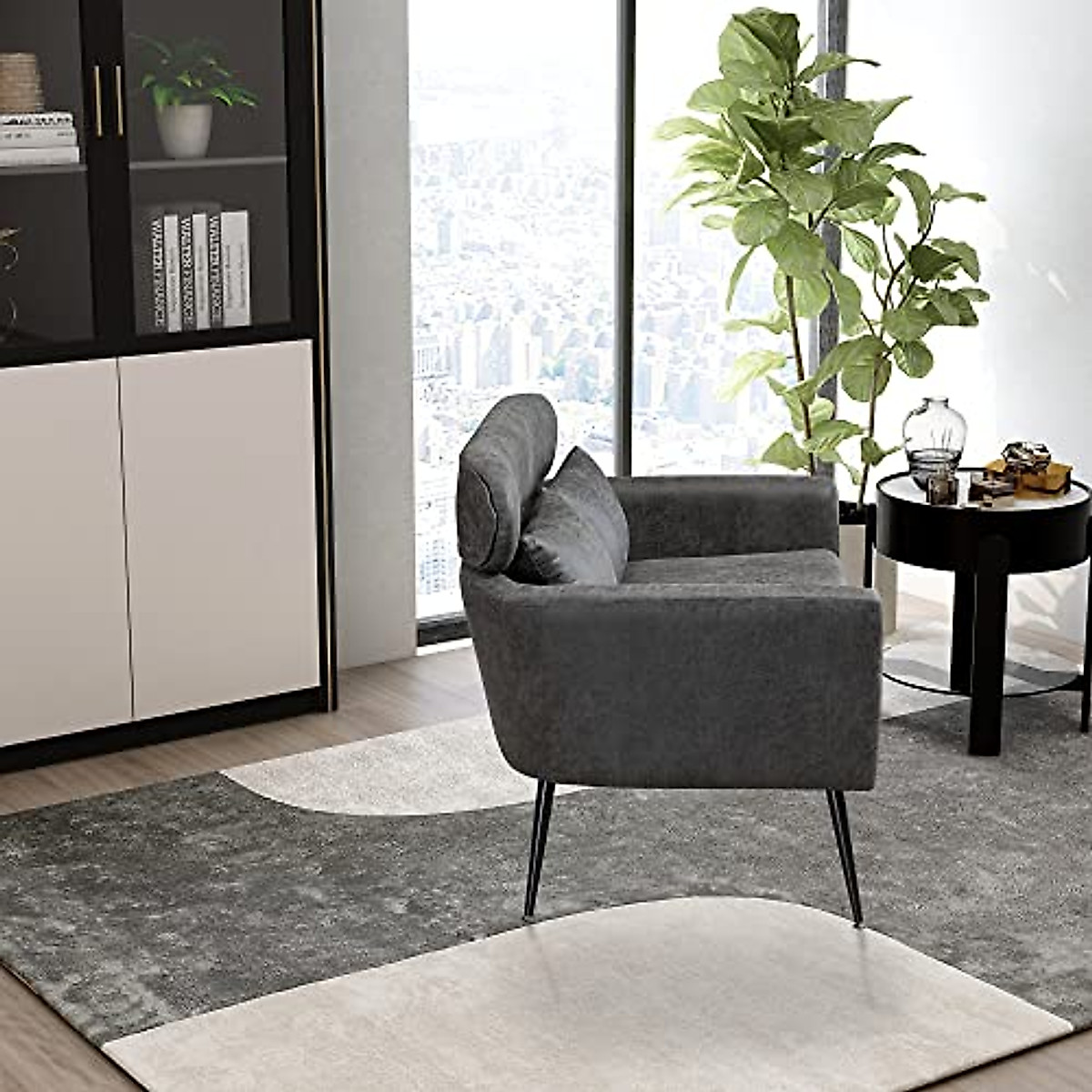 HomSof Modern Chenille Loveseat Small Mini Room Couch Two-Seater Sofa with 2 Throw Pillows Gold Metal Legs, Valley Gray/Bronzing Cloth