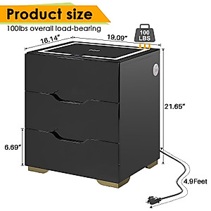 Nosepen Nightstand with Wireless Charging Station & 2 USB, LED Smart Night Stand Bedside Table End Table with 3 Drawers, 3 Color Dimmable, Adjustable Brightness Embedded LED Light Strip for Bedroom