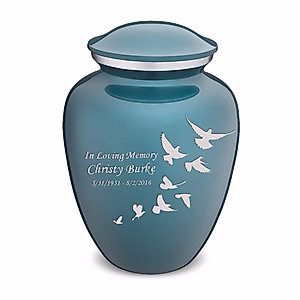 Geturns Embrace Adult Personalized Doves Cremation Urns for Human Ashes I Large Teal Funeral Urn for Men and Women I 200 lbs