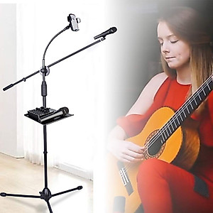 ZBY Microphone Stand Tray, Clamp-On Rack Tray,Music Stand for Music Sheet,Clamp Compatible with Most Microphones Stands for Live Streaming,Karaoke, Recording, size:7.9x8.7in (Stand NOT Included)