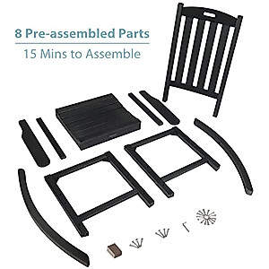 Cecarol Patio Oversized Rocking Chair Outdoor, Weather Resistant, Low Maintenance, High Back Front Porch Rocker Chairs 385lbs Support Poly Lumber Rocker, Wood-Like Plastic Chair, Black-PRC01