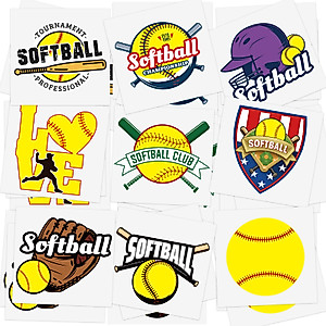 144 Pcs Softball Temporary Tattoos Baseball Tattoos Accessories Gifts Waterproof Players Temporary Stickers Ball Themed Birthday Party Decorations for Kids Girls Boys