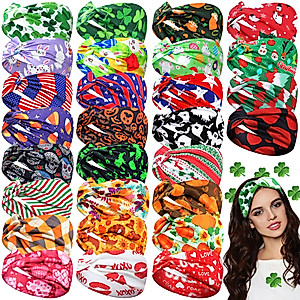XunYee 28 Pcs Christmas Holiday Headbands for Women Christmas Hair Accessories Xmas Stretchy Nurses Headbands Bulk Nursing Head Band Thanksgiving Fall Non Slip Head Wrap Knot hair bands