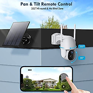 Wireless Cameras for Home/Outdoor Security, Solar Security Cameras Wireless Outdoor 355°PTZ, 3MP 2K FHD WiFi Camera with Spotlight, Motion Detection, Siren, Color Night Vision, 2-Way Talk, SD/Cloud