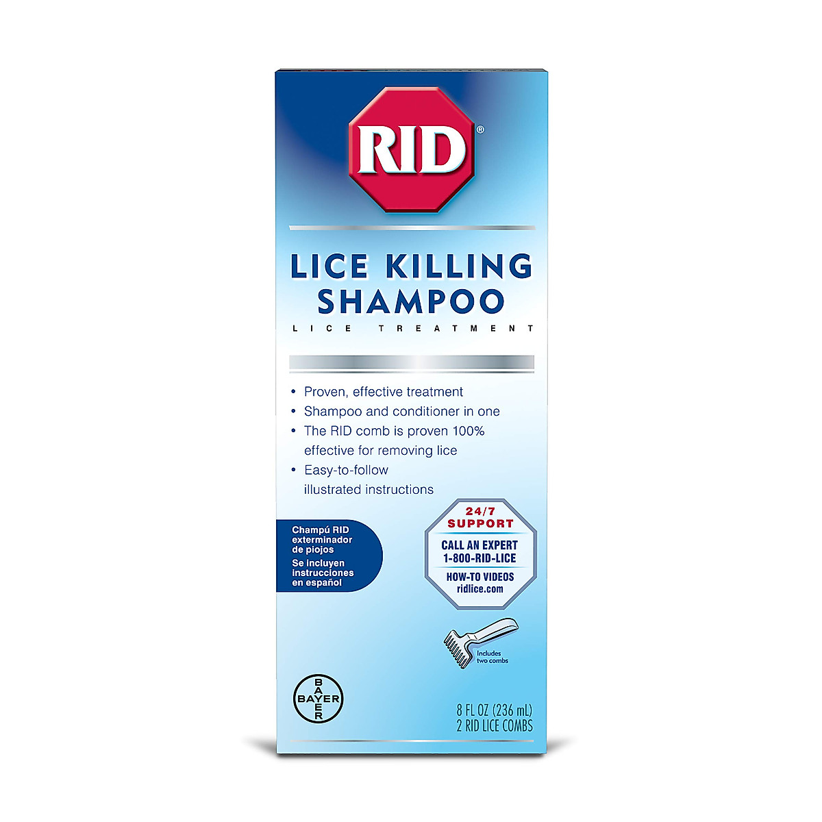 Rid Lice Killing Shampoo contains Nit Comb Bottle 8 Ounce, 1 Count