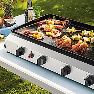 ADREAK 30 Inch 4 Burner BBQ Gas Grill Griddle, Stainless Steel Portable Detachable 40,000 BTU Table Top Propane Barbecue Grill for Camping or Tailgating (Only Griddle)