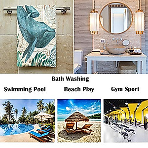 Pfrewn Whale Sea Starfish Retro Map Hand Towels 16x30 in Fish Scale Thin Bathroom Towel Ultra Soft Highly Absorbent Small Bath Towel Bathroom Decor Gifts