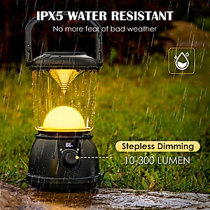 Sinvitron LED Camping Lantern Rechargeable, Up to 150H Play, 5 Light Mode, 5200mAh Power Bank, IPX5 Waterproof, Tent Lights Lantern Flashlight for Power Outages, Hurricane, Emergency, Home (Black)