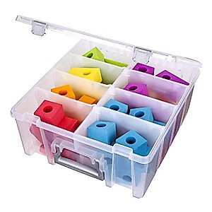 AB Designs 6990ABD Super Satchel Double Deep with Removable Dividers, Stackable Home Storage Organization Container, Clear with Sliver Latches and Handle