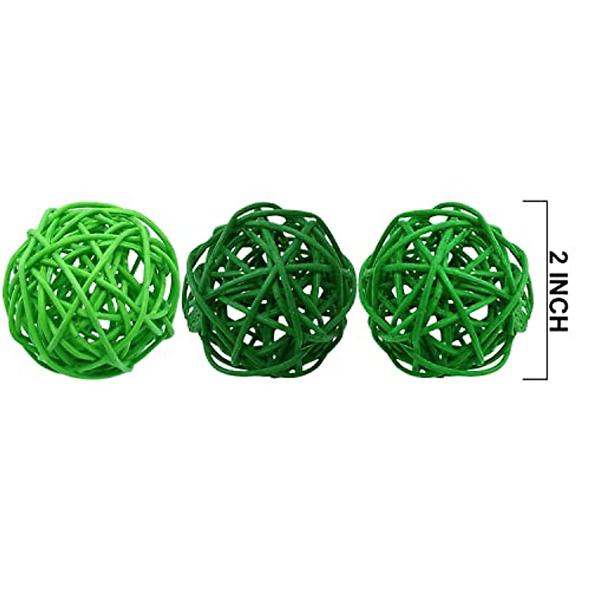 TKEJZu 15 Pcs Wicker Rattan Balls 2 Inch Small Decorative Balls Twig Orbs Spheres Vase Fillers for Green Themed Wedding Bridal Baby Shower Valentine's Day Home Decor Green Mint Dark-Green