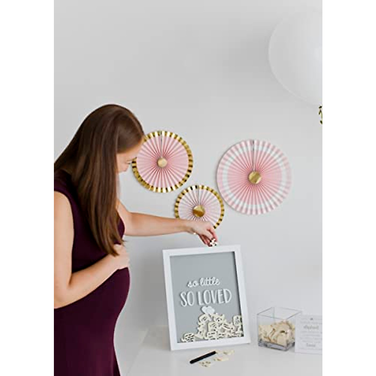 Pearhead So Little So Loved Wooden Elephant Token Frame, Little Wishes Signature Baby Shower Guestbook Alternative, Gender-Neutral Pregnancy Keepsake With 65 Signature Tokens and Pen, Gray and White