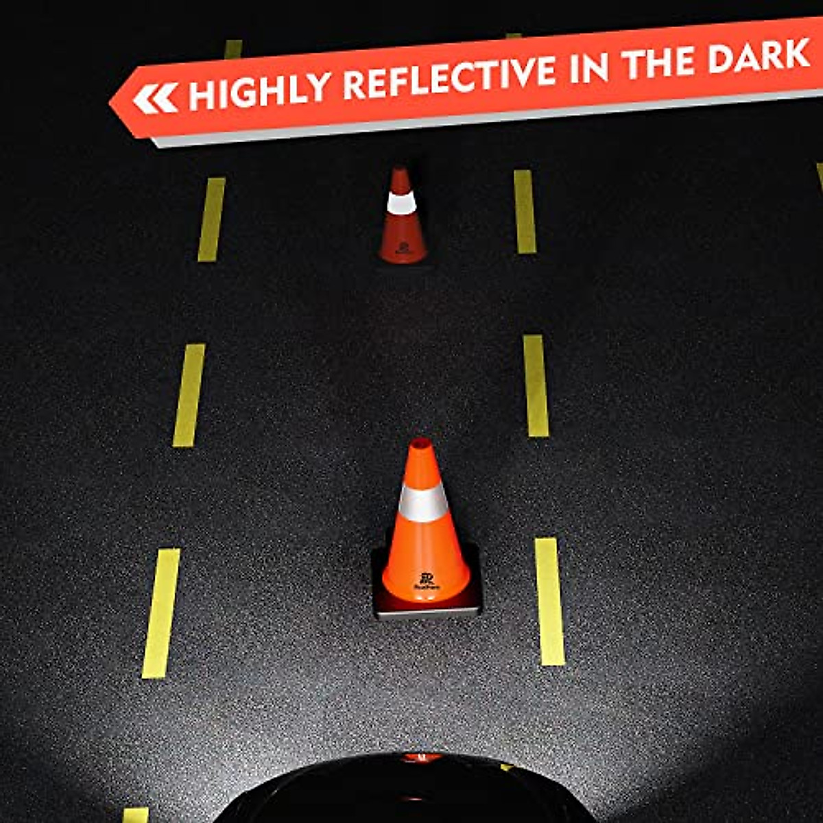 RoadHero (8 Pack) Traffic Safety Cones 18 Inch, PVC Cone with Black Weighted Base, Orange Cones with Reflective Collar, Cones for Parking Lot, Construction Events, Road Safety