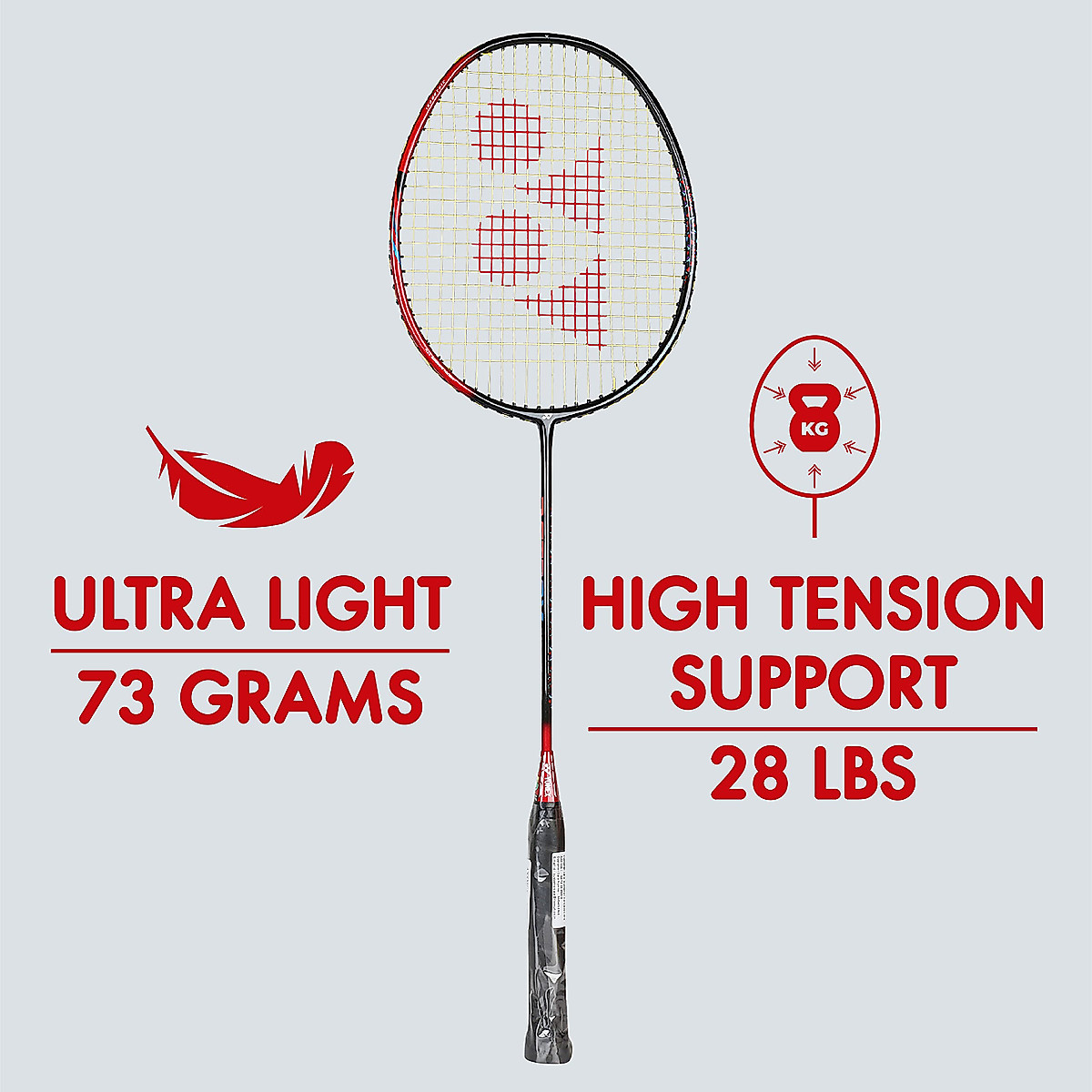 YONEX Smash Badminton Racquet (G4, 73 Grams, 28 lbs Tension) (Black Flash Red)