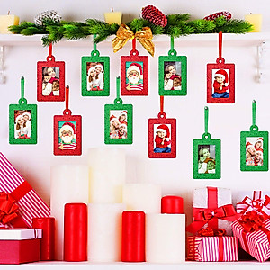 Jetec 36 Pieces Glitter Photo Frame Ornaments Bulk Christmas Tree Decorations Mini Felt Picture Frame Small Hanging Frame Xmas Gifts 2022 for Holiday Party Favors Supplies (Red, Green)