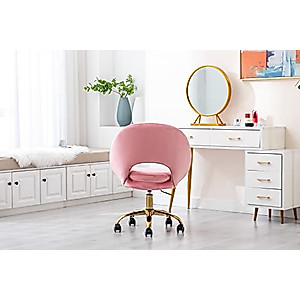 ZOBIDO Comfy Home Office Task Chair with Wheels, Cute Modern Upholstered Velvet Seashell Back Adjustable Swivel Vanity Desk Chair, for Women, for Kids, for Girls, Living Room, Bedroom (Peach Pink)